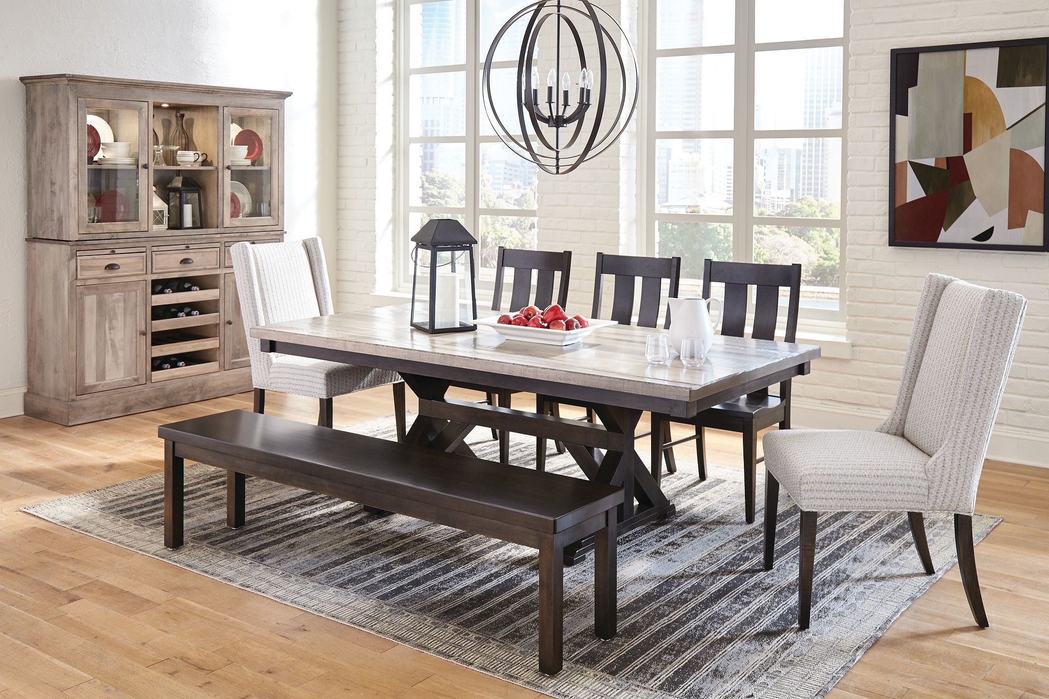 MAVIN MAVIN Customizable Dining Sets Plank Table Set Solid Wood Table with Chairs and Bench